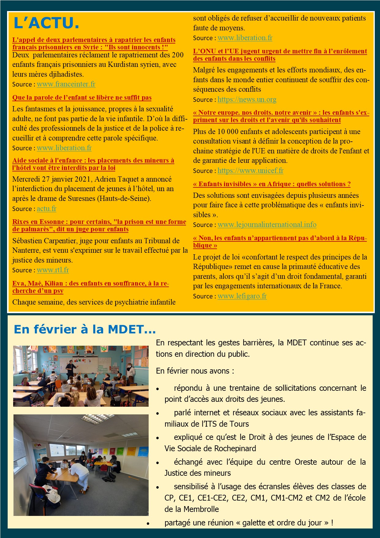 Newsletter MDET mars 2021 - la Maison des Droits de l'Enfant de Touraine